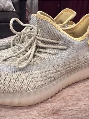Yeezy | Shoes | Yeezy Light Gray Knit Sneakers With Pale Yellow Trim ...